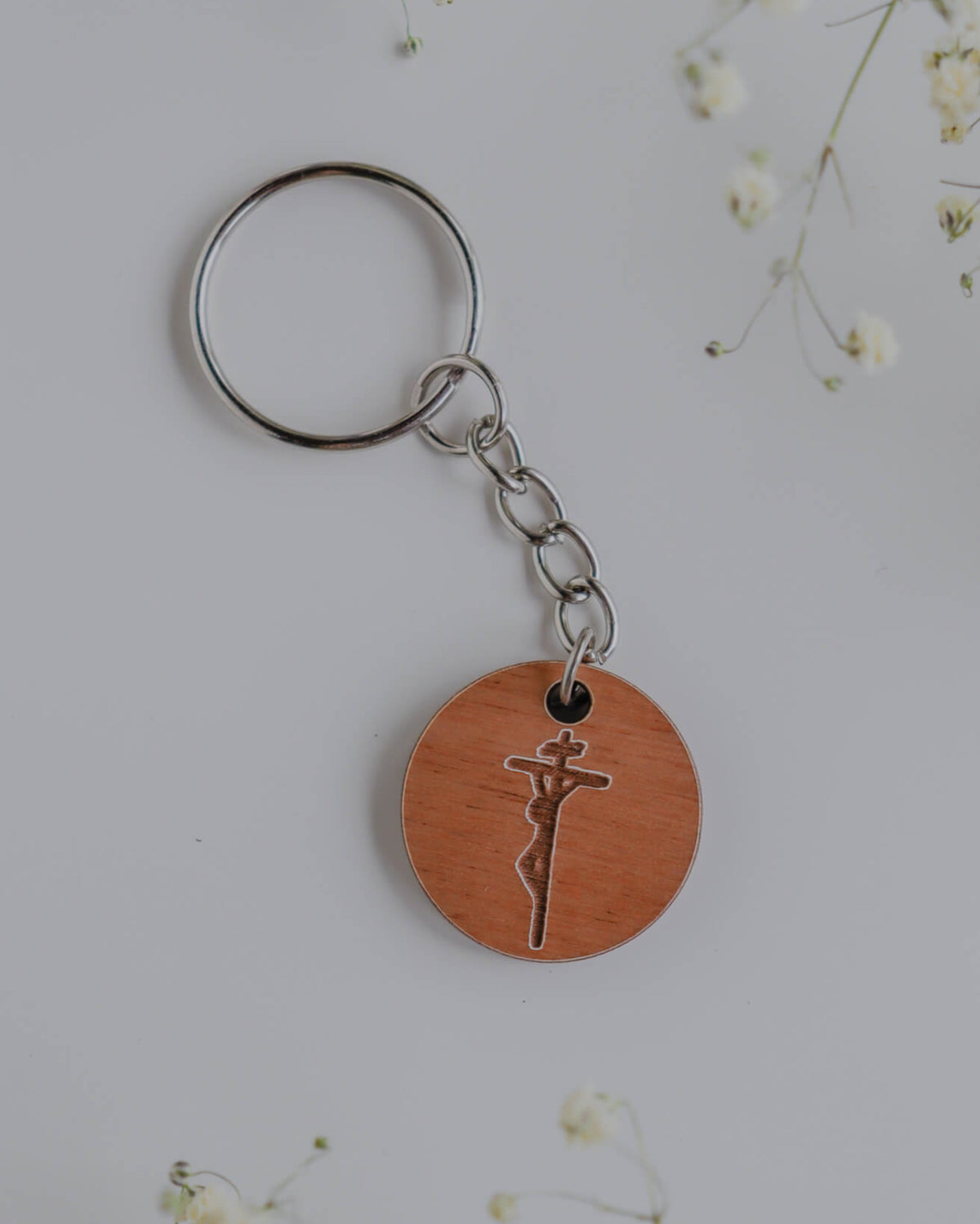 Crucifixion- Catholic Wood Keychain – Saint Clare and Francis