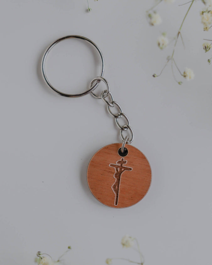 Crucifixion- Catholic Wood Keychain – Saint Clare and Francis