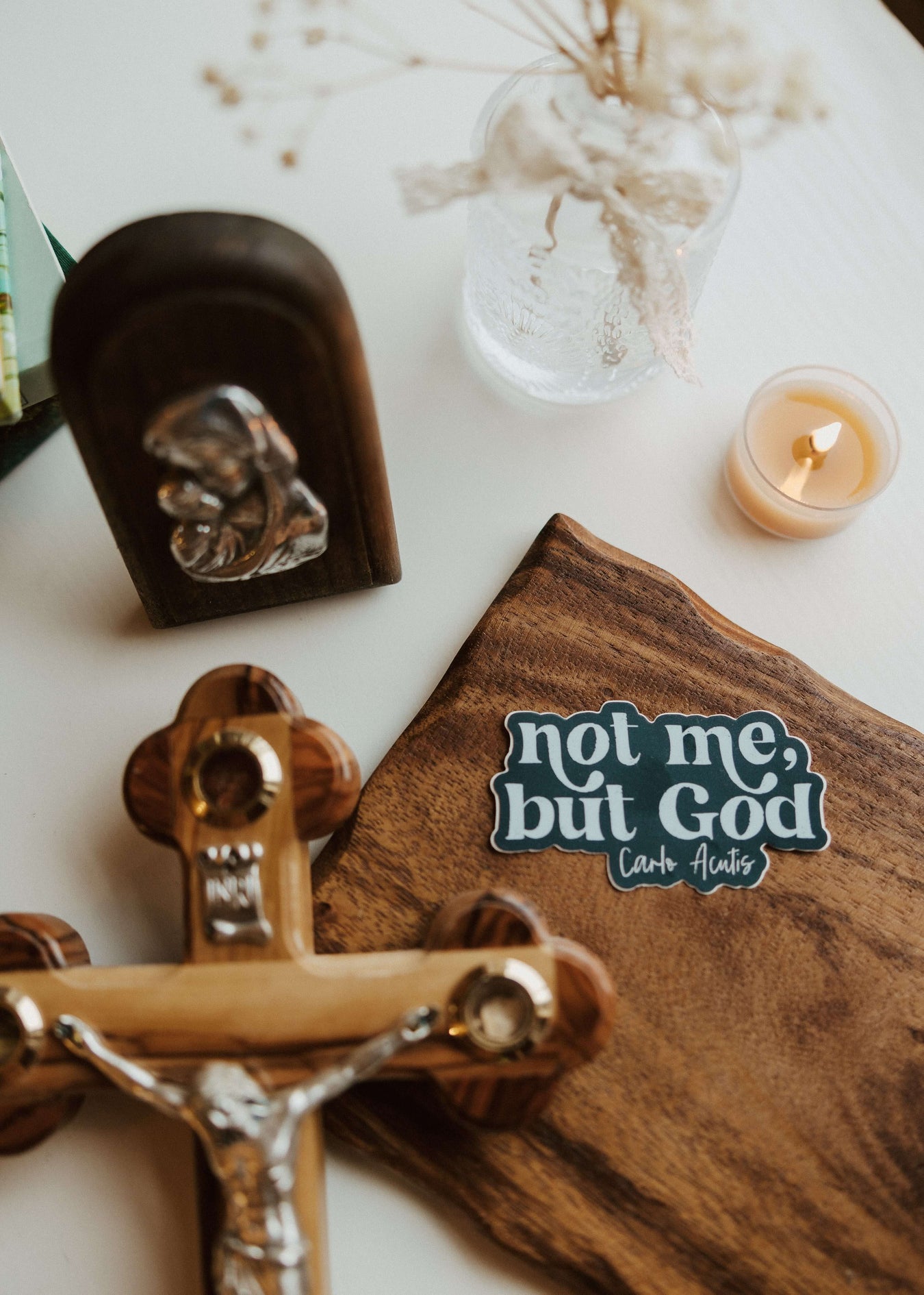 Not Me, But God - Catholic Sticker – Saint Clare and Francis